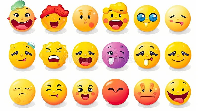Set of Emoticon Emoticons with Different Emotions Stock Illustration ...
