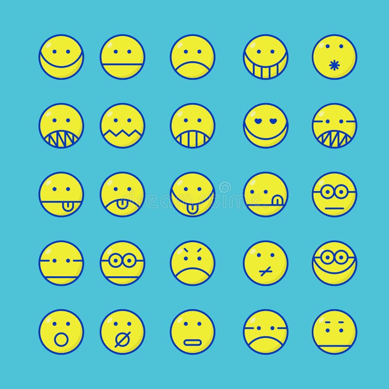 Set of Emoticon with Simple Line Design Style Stock Vector ...