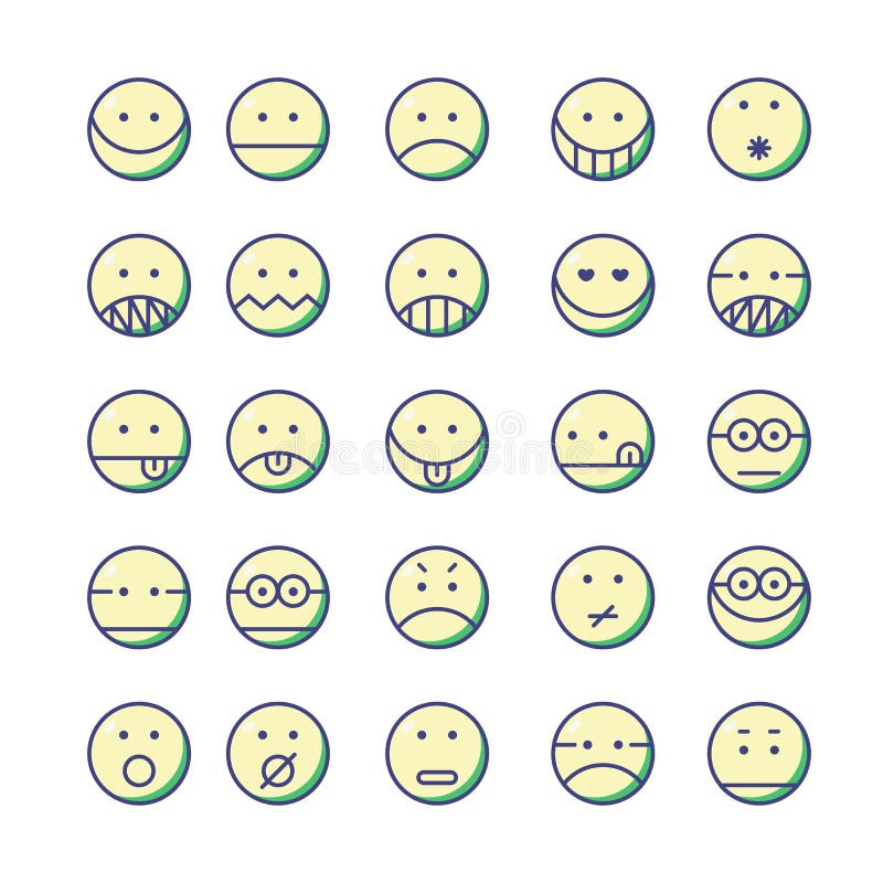 Set of Emoticon with Simple Line Design Style Stock Vector ...