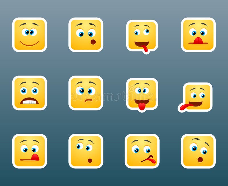 Set of Emoticon Smile Stickers Stock Vector - Illustration of smile ...