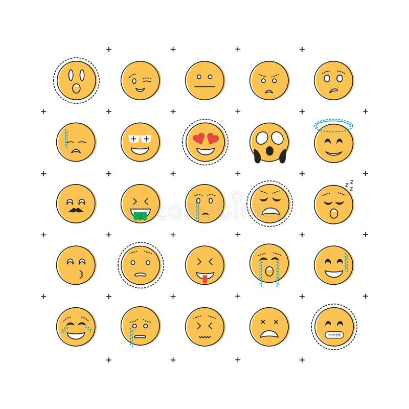 Set of Emoticon Vector with Line Stock Vector - Illustration of symbol ...