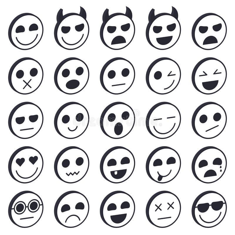 Set of Emoticons. Emoji Icons Collection. Smile Funny Faces Stock ...