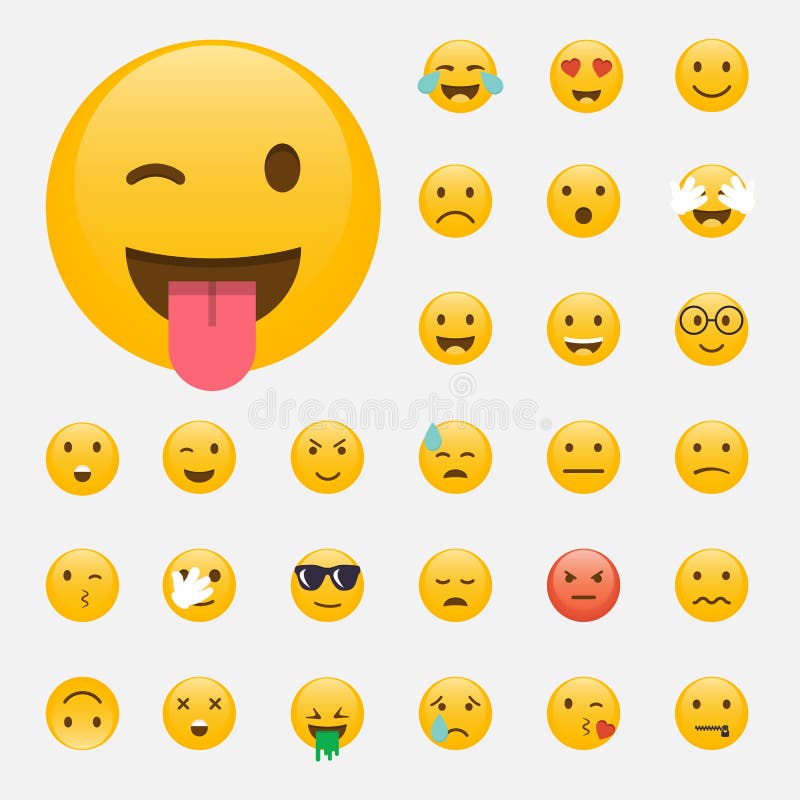 Satz Emoticons, Emoji, Weißer Hintergrund Vektor Abbildung ...
