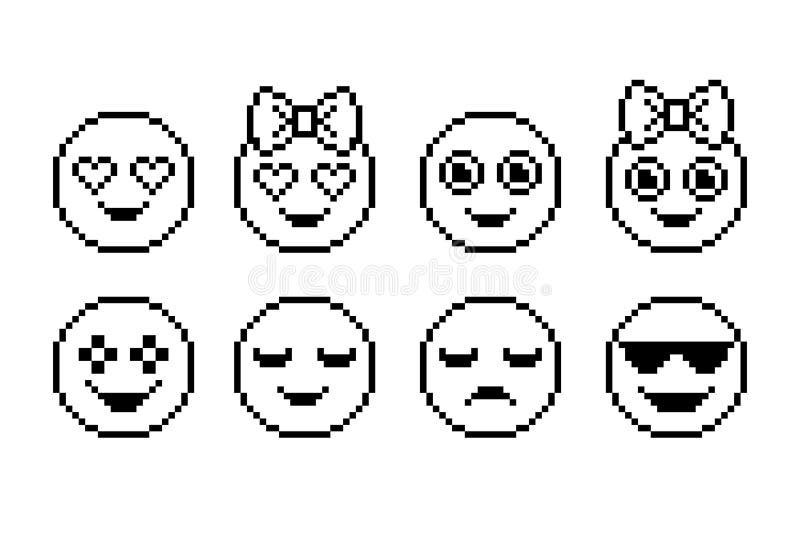 Set of Emoticons in Pixel Art Style Stock Vector - Illustration of ...