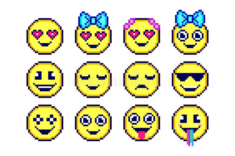 Set of Emoticons in Pixel Art Style Stock Vector - Illustration of ...