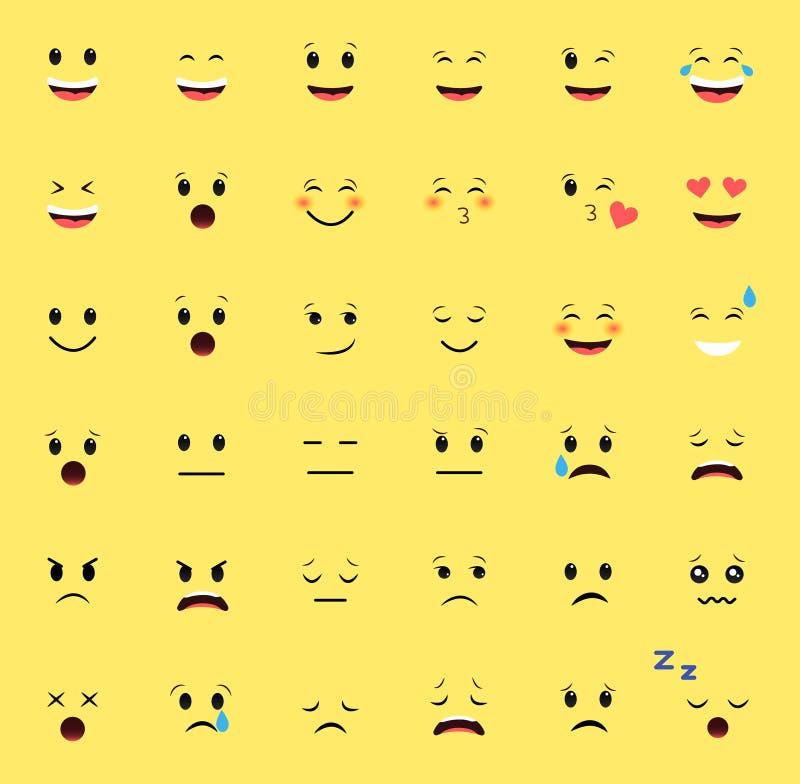 Set of Emoticons on a Yellow Background. Different Emotions Stock ...