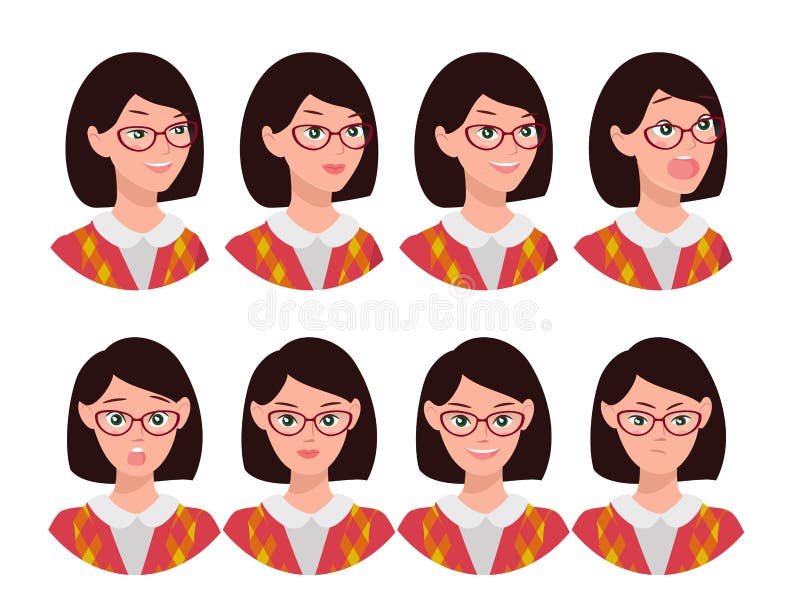 A Set of Emotions. Expression of a Woman`s Face Stock Vector ...