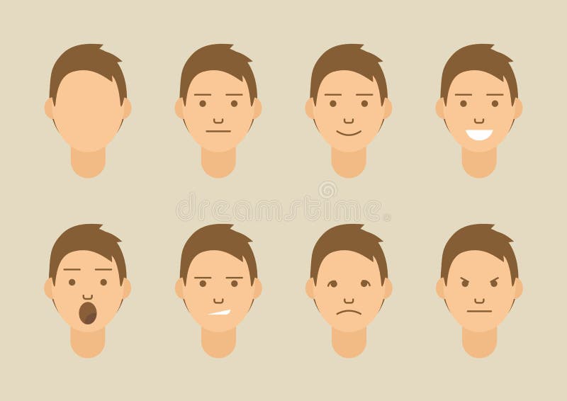 A Set of Emotions. 8 Types of Male Faces. Different Moods Vector Images ...