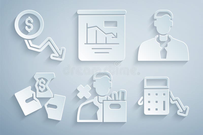 Set Employee Dismissal, Worker, Tearing Money Banknote, Calculation of ...