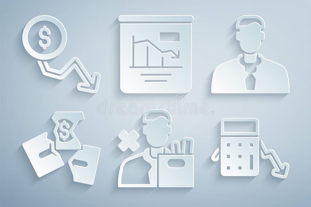 Set Employee Dismissal, Worker, Tearing Money Banknote, Calculation of Expenses, Pie Chart ...