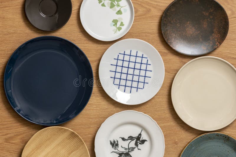 Set of Empty Assorted Plates Stock Photo - Image of collection, mockup ...