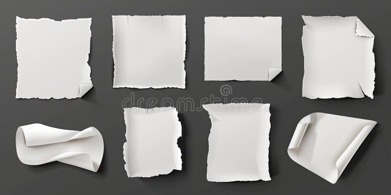 Set of Empty Blank Sheet of Papers with Curled Corner and Shadow, Page ...