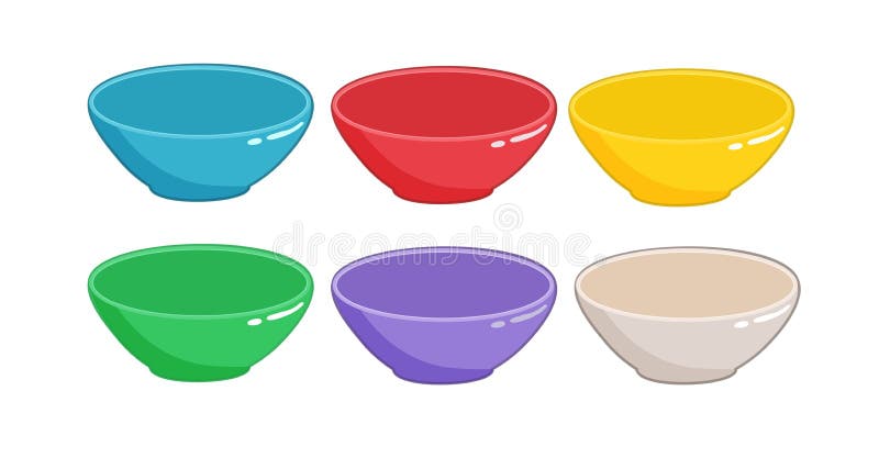 Set of Empty Bowls of Different Colors Isolated on White Background ...