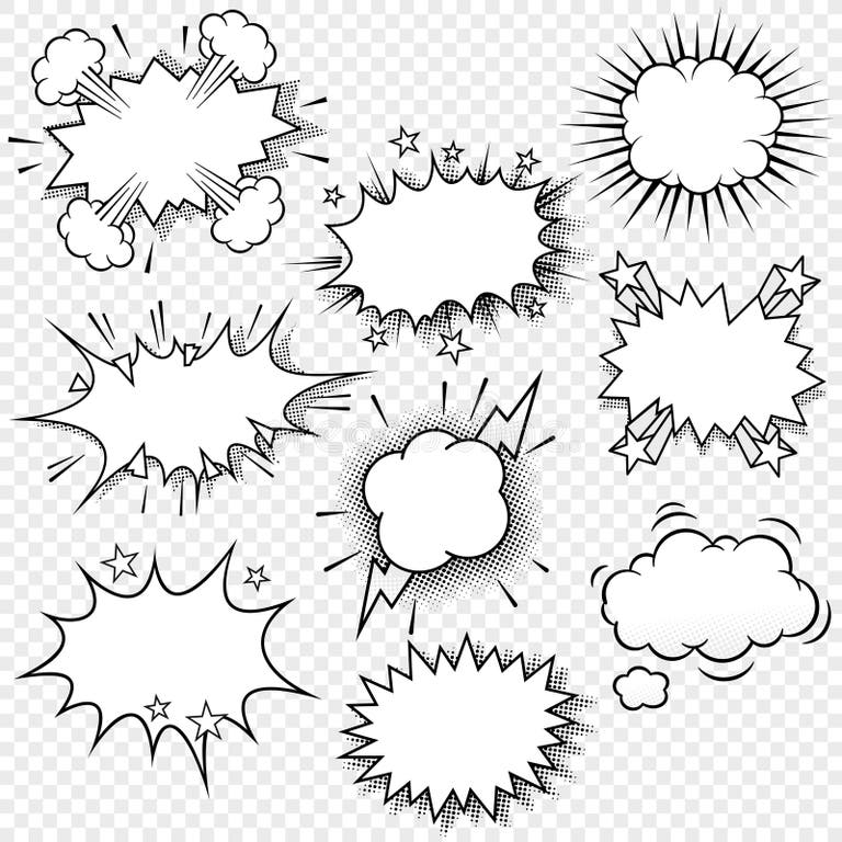 Set of Empty Comic Speech Bubbles and Explosions Stock Vector - Illustration of cloud, book ...