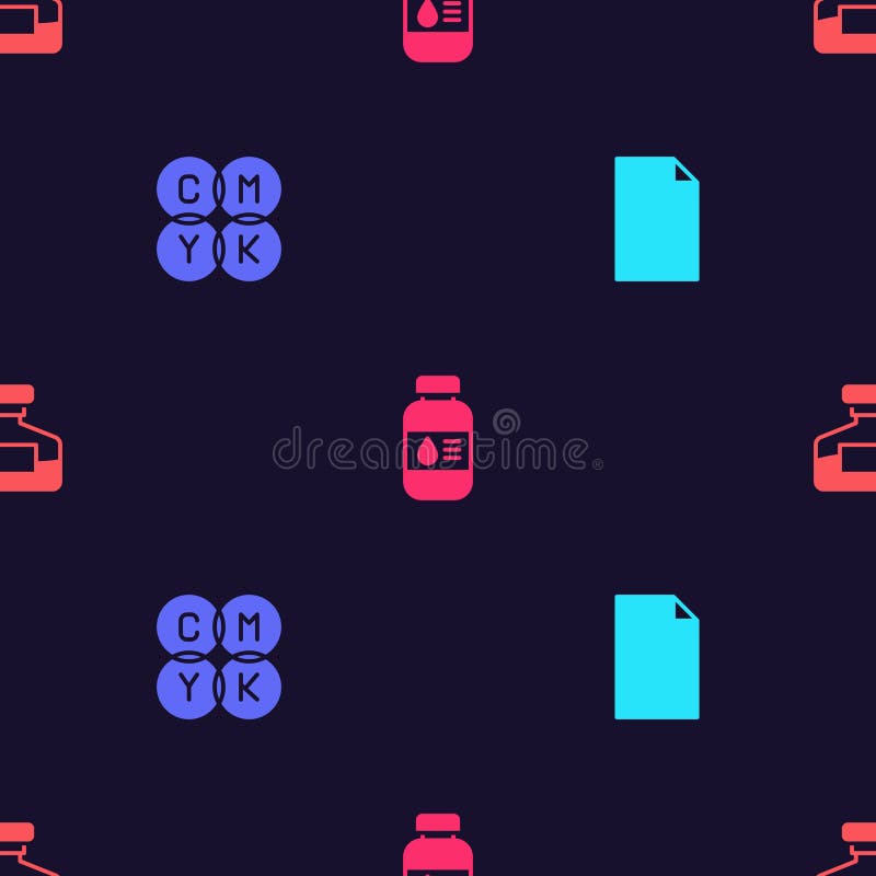 Set Empty Document, CMYK Color Mixing, Printer Ink Bottle and Ink on ...