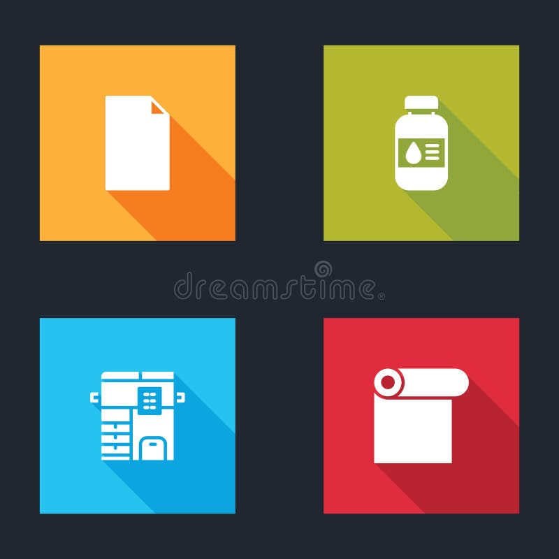 Set Empty Document, Printer Ink Bottle, Copy Machine and Roll of Paper ...