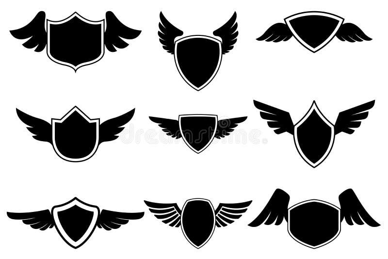 Set of the Empty Emblems with Wings. Design Element for Logo, Label ...