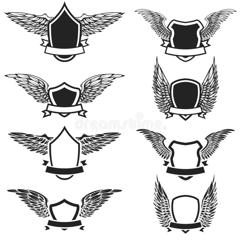 Set of the Empty Emblems with Wings. Design Elements for Logo, Stock ...