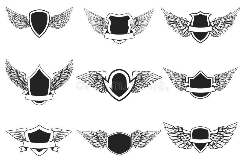 Set of Empty Emblems with Wings Isolated on White. Design Element for ...
