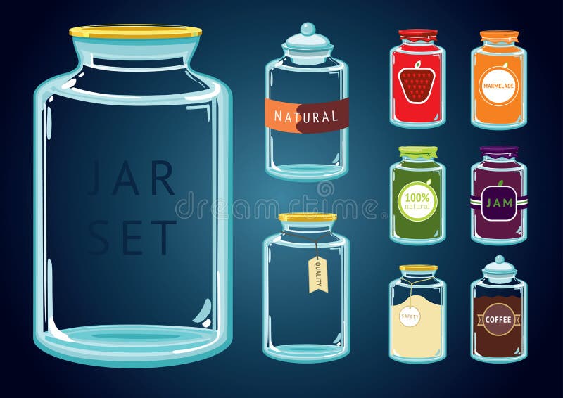 Set of Empty and Full Glass Jars Stock Vector - Illustration of ...