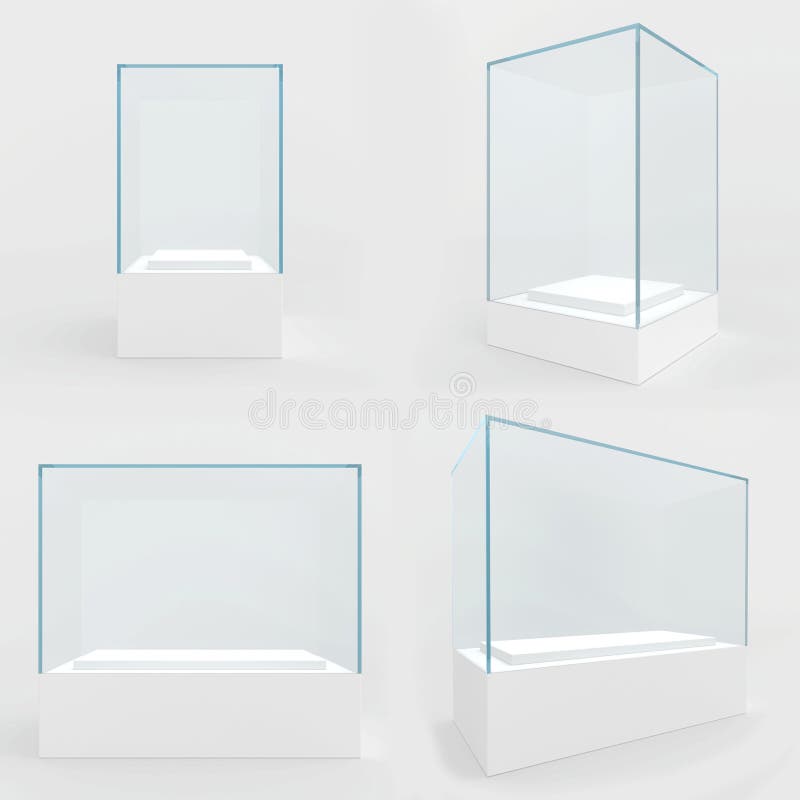 Set Empty Glass Showcase in Cube Form for Presentation on White ...