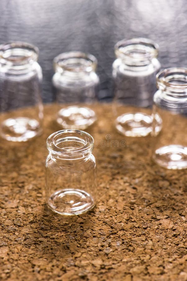 Set Of Empty Little Bottles With Cork Background Stock Image - Image of ...