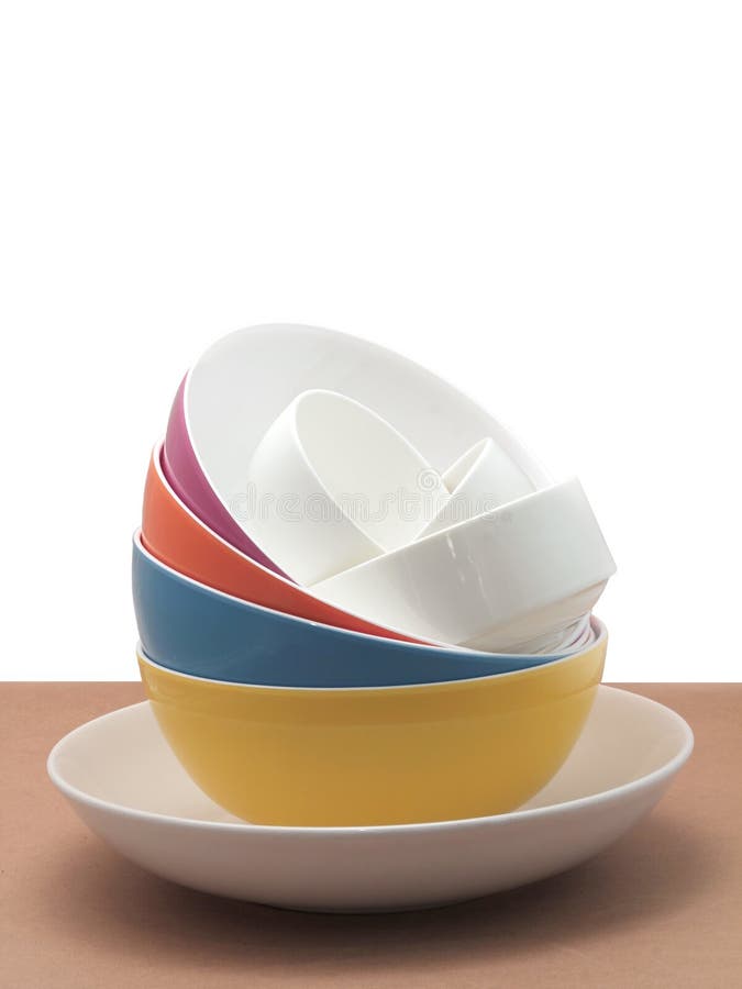 Set of Empty Plates and Bowls with Colorful Stock Image - Image of ...