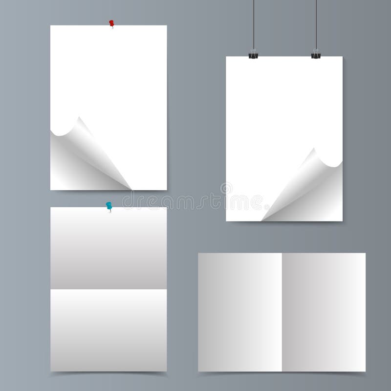 Set of Empty Realistic Vertical Paper Posters with Curl Stock Vector ...