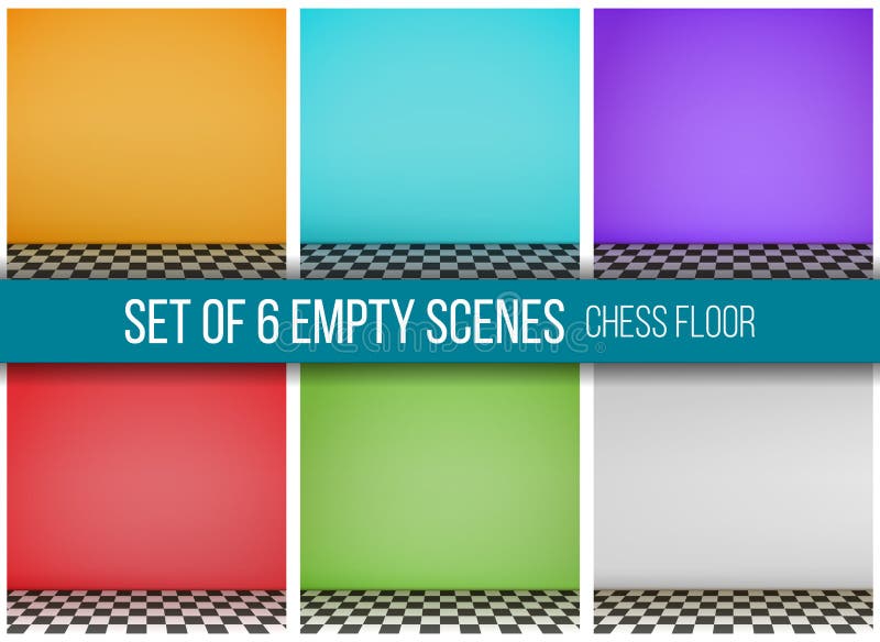 Set of 6 Empty Scenes, Chess Floor Stock Vector - Illustration of ...