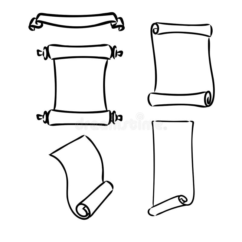 Set of Empty Scrolls. Hand Drawn Sketch Style Vintage Scrolls and ...