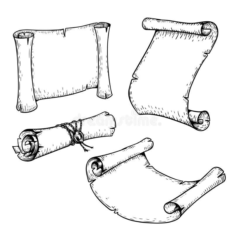 Set of Empty Scrolls. Hand Drawn Sketch Style Vintage Scrolls and ... Set of Empty Scrolls. Hand Drawn Sketch Style Vintage Scrolls and ...