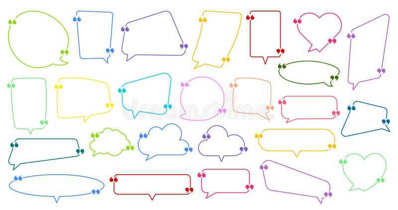 Set of Empty Speech Bubbles of Different Shapes with Quotation Marks on ...