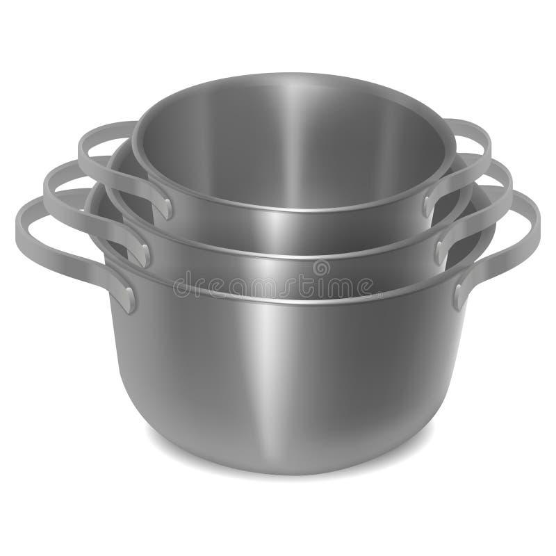 Set of Empty Steel Pots. Isolated Image Stock Vector - Illustration of ...