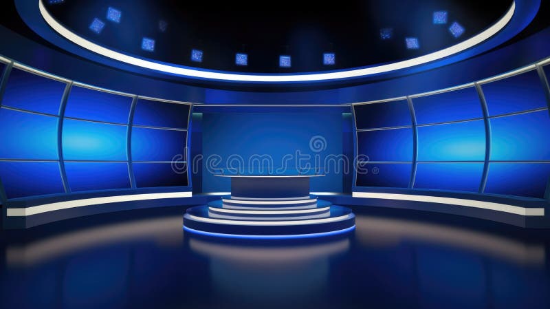 A Set of an Empty Television Studio with Blue Lighting. Perfect for ...