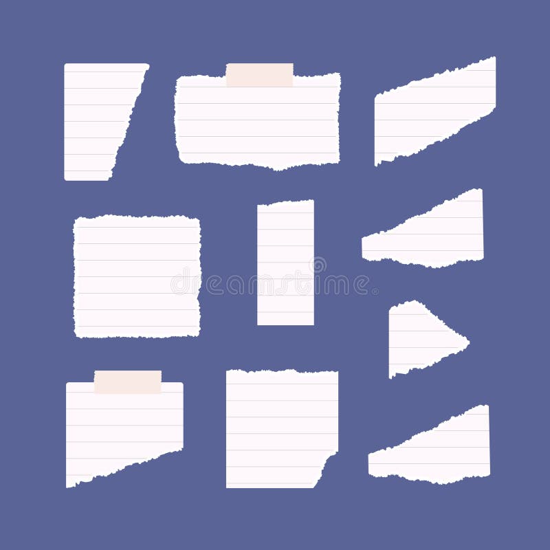 Set of Empty Torn, Ripped White Lined, Note, Notebook Paper Pieces ...