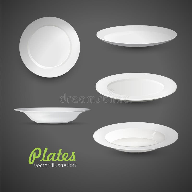 Set of Empty White Plate on the Grey Background Stock Vector ...