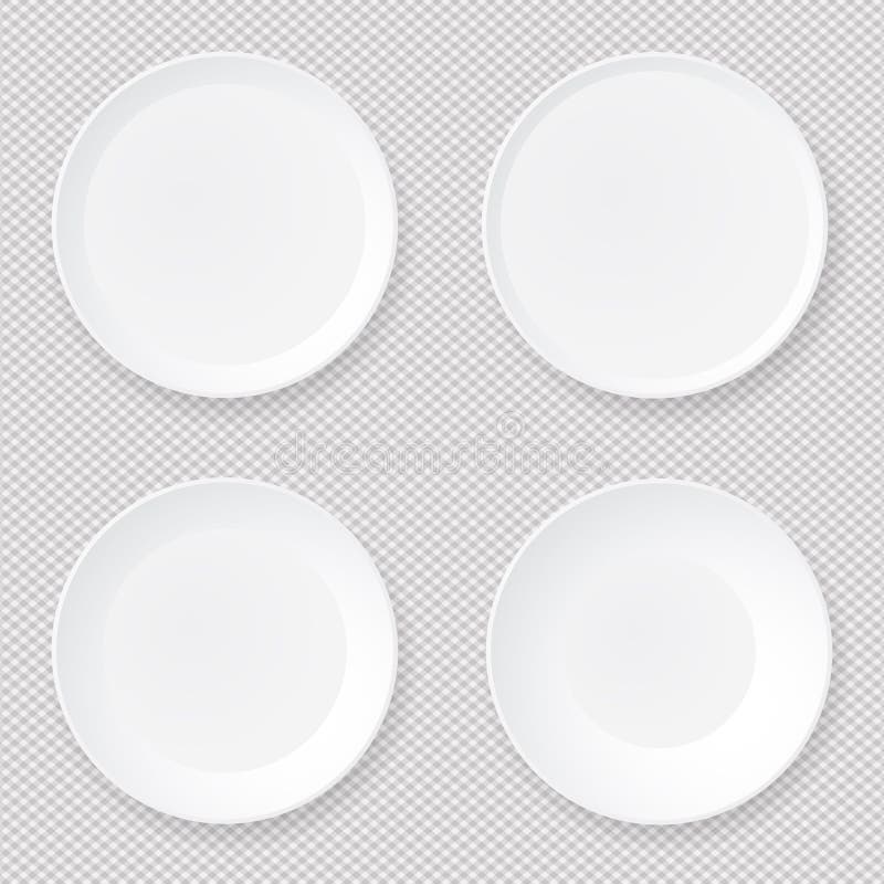 Set of Empty White Round Paper or Plastic Plates with Soft Shadow are ...