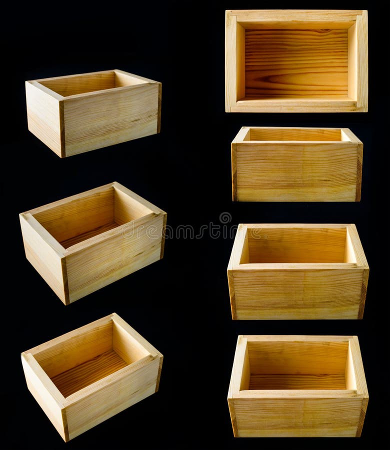 Set of Empty Wooden Boxes on Black Stock Photo - Image of rustic, retro ...