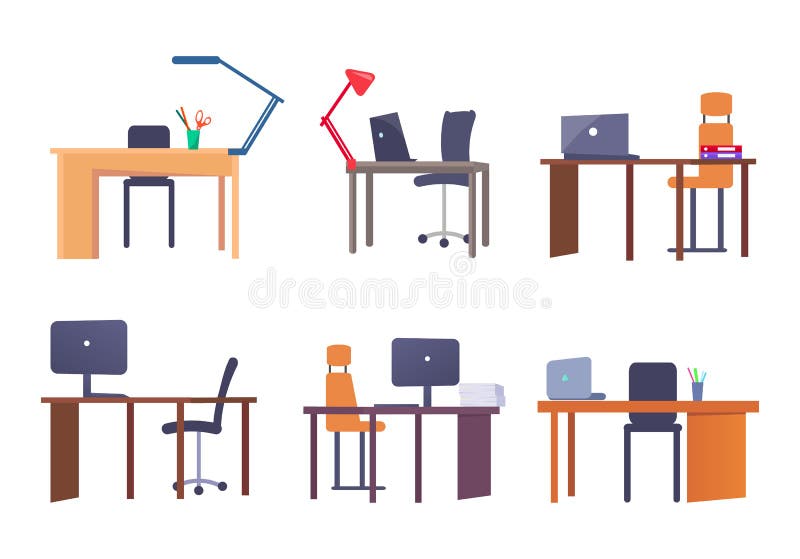 Set of Empty Workplaces Vector Illustration Desks Stock Vector ...