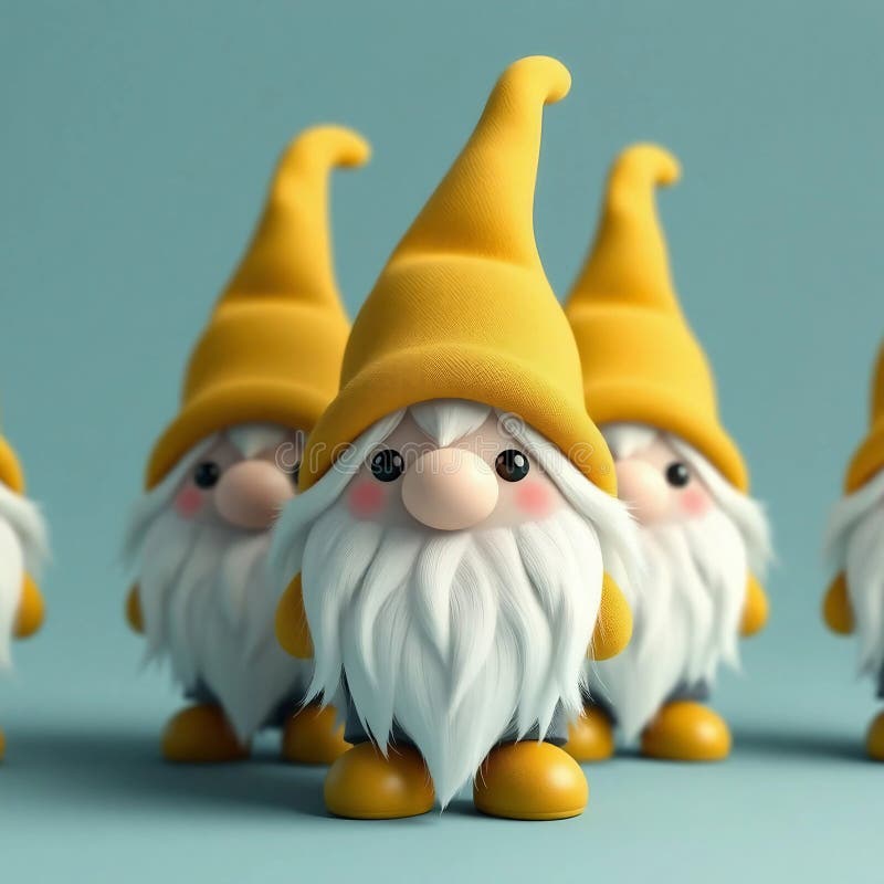 A Set of Enchanting Gnomes Featuring Long Beards and Vibrant Hats ...