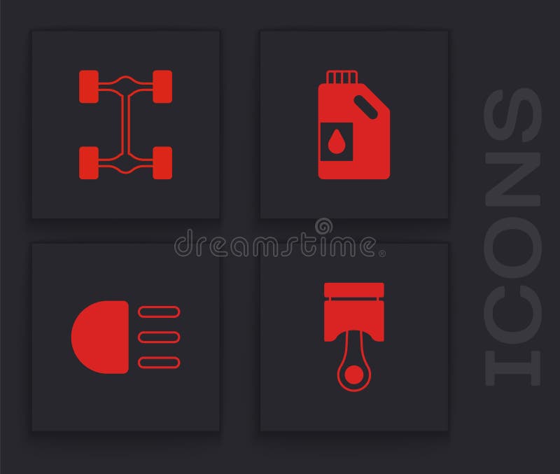 Set Engine Piston, Chassis Car, Canister for Motor Oil and High Beam ...