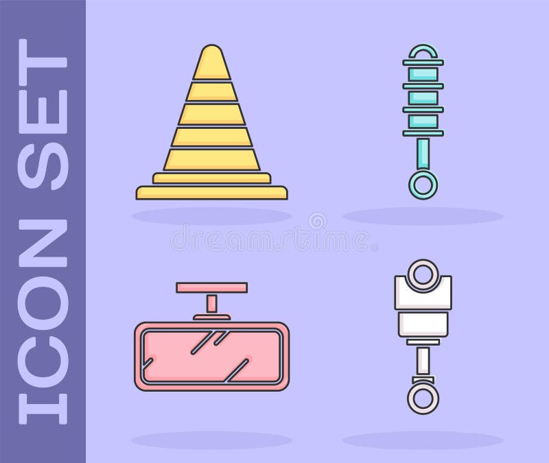 Set Engine Piston, Traffic Cone, Car Mirror and Shock Absorber Icon ... Set Engine Piston, Traffic Cone, Car Mirror and Shock Absorber Icon ...