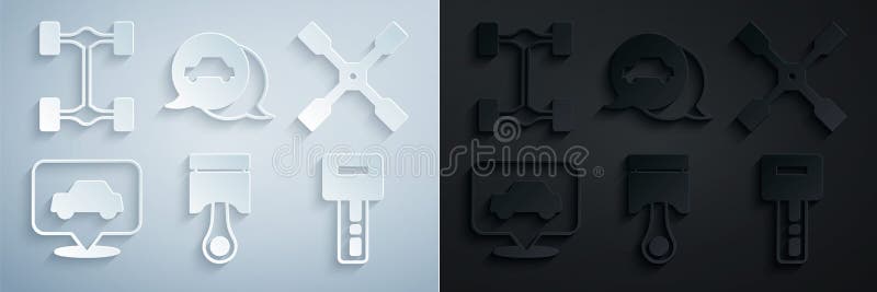 Set Engine Piston, Wheel Wrench, Car Service, Key with Remote, and ... Set Engine Piston, Wheel Wrench, Car Service, Key with Remote, and ...