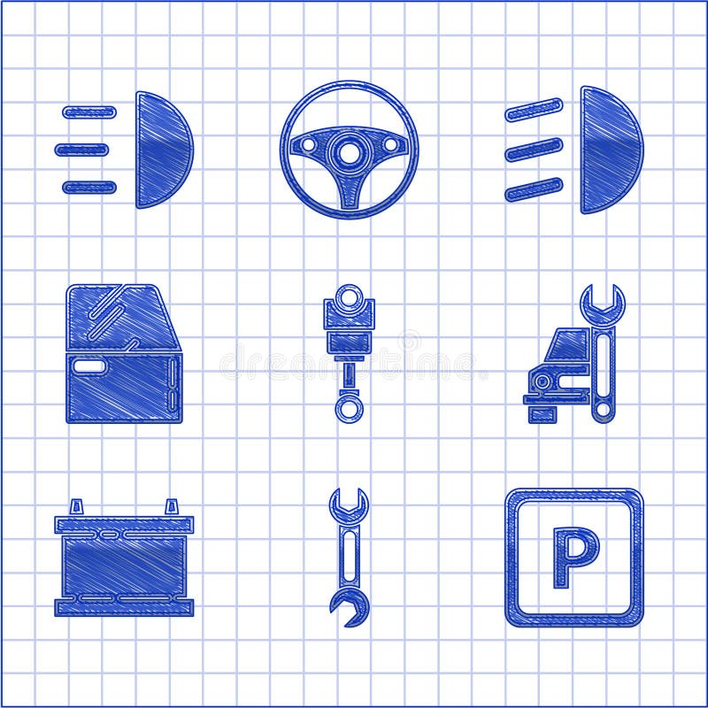 Set Engine Piston, Wrench, Parking, Car Service, Battery, Door, High ...