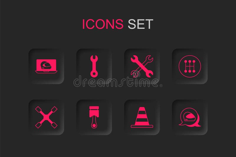 Set Engine Piston, Wrench Spanner, Racing Helmet, Traffic Cone, Gear ... Set Engine Piston, Wrench Spanner, Racing Helmet, Traffic Cone, Gear ...