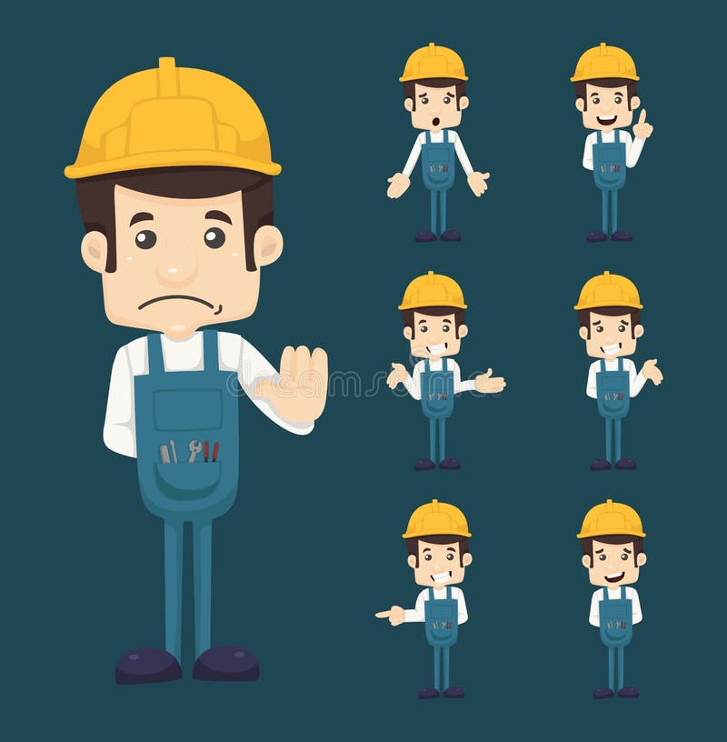 Set of Engineer Characters Poses Stock Vector - Illustration of ...