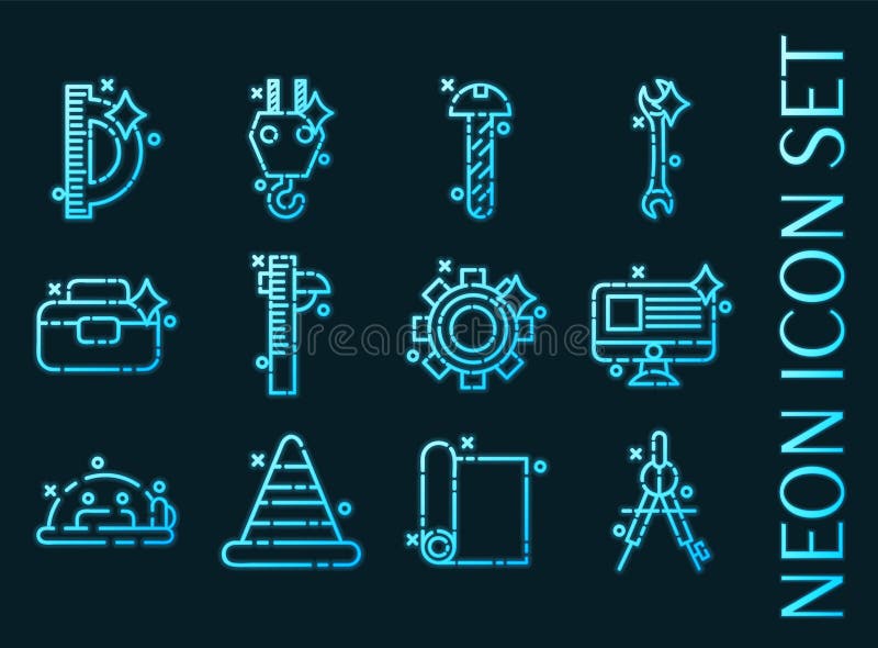 Set of Engineering Blue Glowing Neon Icons Stock Vector - Illustration ...