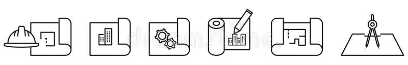 Set of Engineering Drawing Icons Stock Vector - Illustration of ...