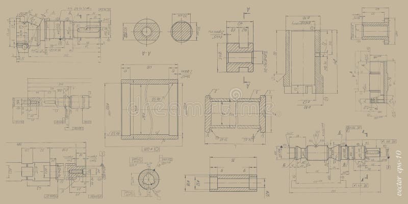 A Set of Engineering Mechanical Parts .Vector Engineering Illustration ...