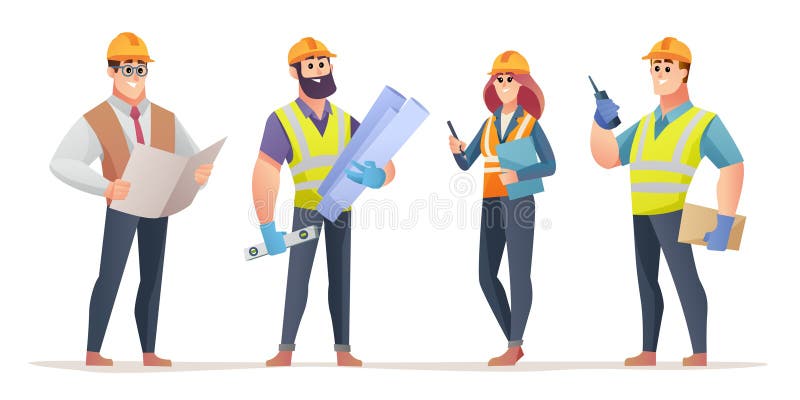 Set of Engineers Cartoon Character Stock Vector - Illustration of ...